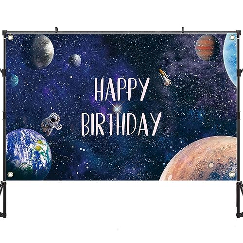 Zliisang 5.9X3.6ft Outer Space Theme Birthday Party Decorations for Boy Astronaut Space Happy Birthday Backdrop Universe Galaxy Stars Birthday Banner Outer Space Party Supplies