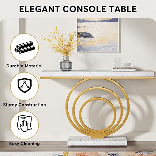 Tribesigns 41-Inch Gold Entryway Table, Modern Console Table Narrow Long, Contemporary Accent Table for Living Room, Hallway, Entrance, Faux Marble Veener Top