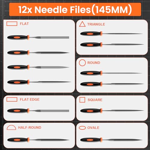 Simniam 18Pcs Professional Files Set, Premium T12 Metal Files with Suitcase, Flat/Triangle/Half-Round/Round Large Files & 12x Needle Files&Cleaning Brush, Perfect for Wood, Metal&DIY Project