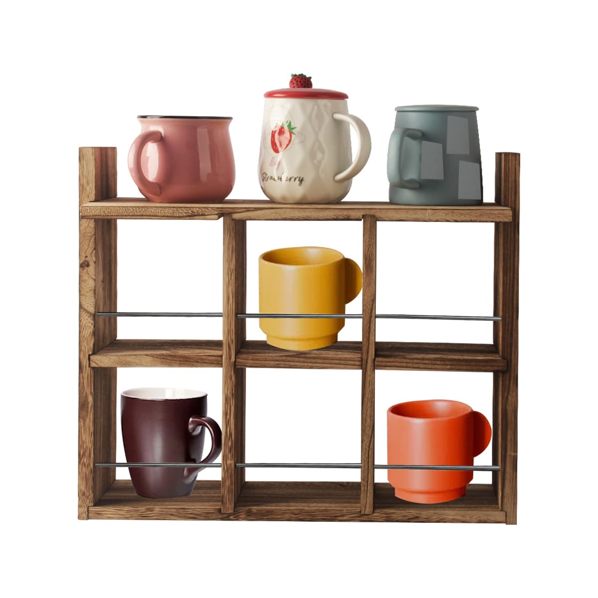 YIYUESHIJIU Coffee Mug Display Rack,Wooden Mug Cup Holder Shadow Box Shelf Wall Mounted cup shelf Mug Display And Organizer With Dustproof top plate (Carbonized)