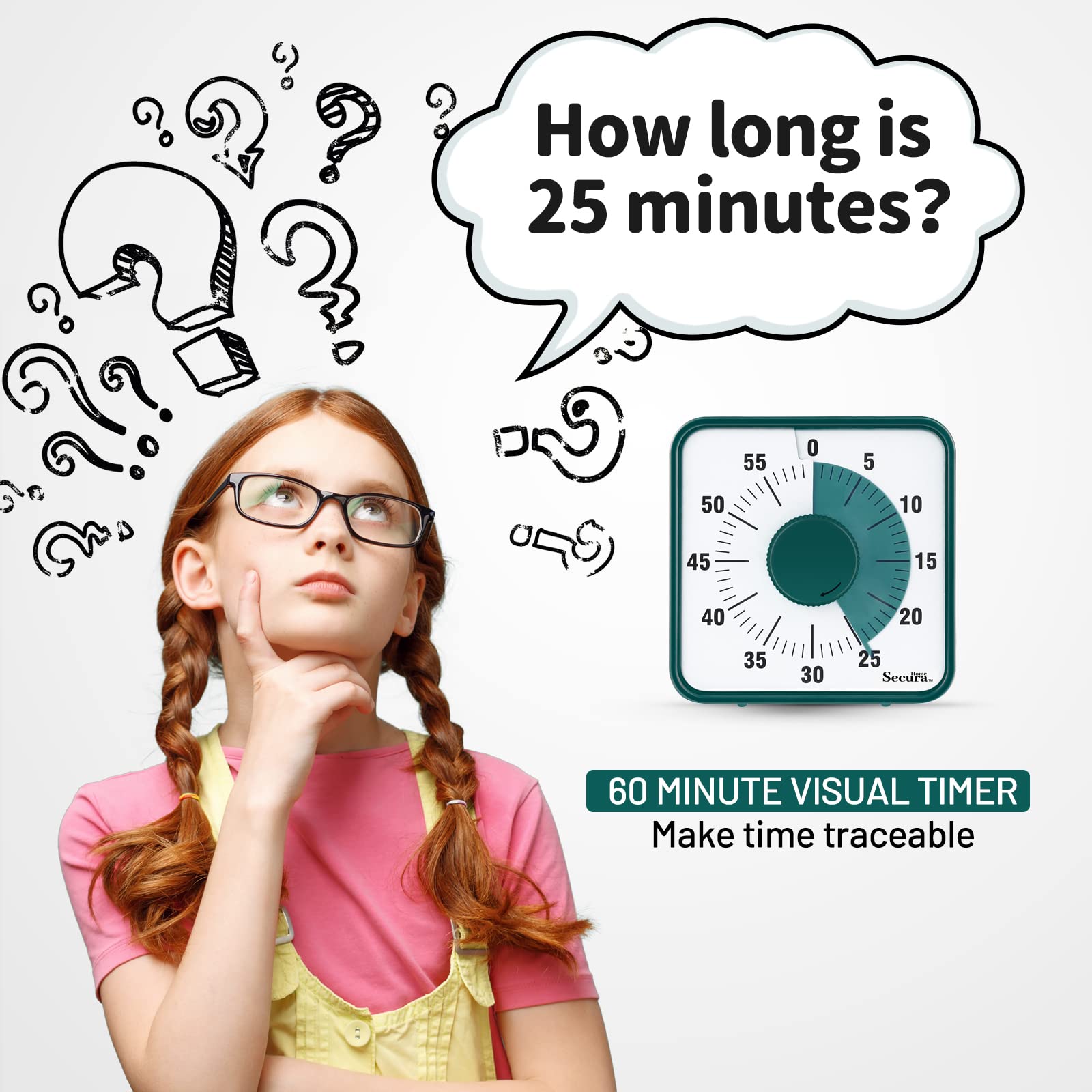 Secura Home 60-Minute Visual Timer, 7.5 Inch Oversize Countdown Timer Clock for Kids and Adults, Durable Mechanical Time Management Tool with Magnetic Backing (Dark Green)