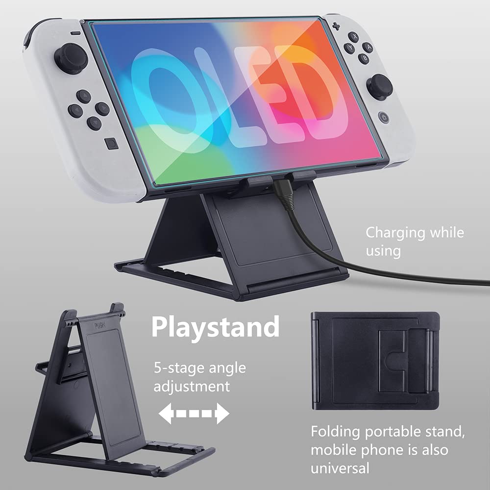 omarando Protective Case for Nintendo Switch (OLED model), Soft TPU Case,with Tempered Screen Protector,Adjustable Console Stand and Thumb Grip (Translucent Clear)
