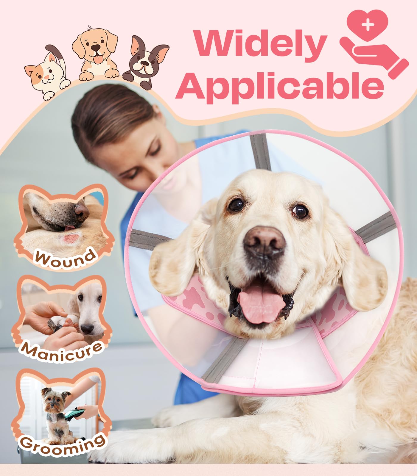 Soft Dog Cone Collar, Breathable Dog Cones for Large Medium Small Dogs, Comfortable Elizabethan Collar for Dogs After Surgery, Adjustable Dog Recovery E-Collars to Stop Licking