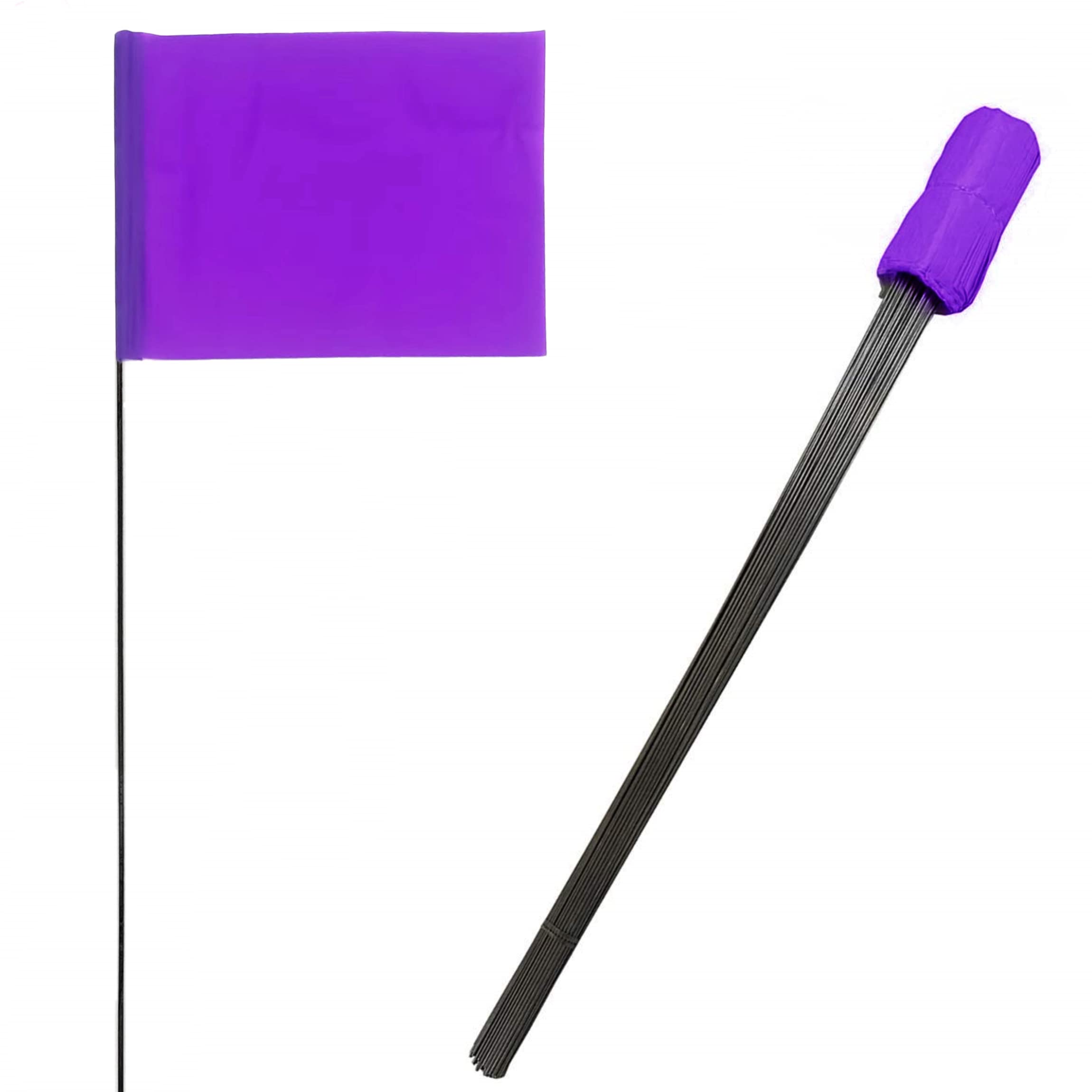Purple Marking Flags, 100 Pack Marker Flags | 4x5x16 Inch, Boundary Flags Dog Training, Invisible Fence, Yard/Lawn/Survey /Landscape/Sprinkler Flags