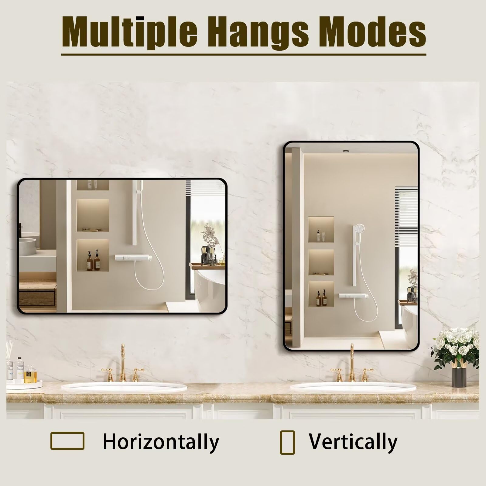 TOTOZAKUL Bathroom - Wall - Mirror - for Over Sink 20x28inch, Wall-Mounted Vanity Mirror for Bedroom Living/Dining Room, Modern Rectangle Black Framed Hanging Makeup Mirrors