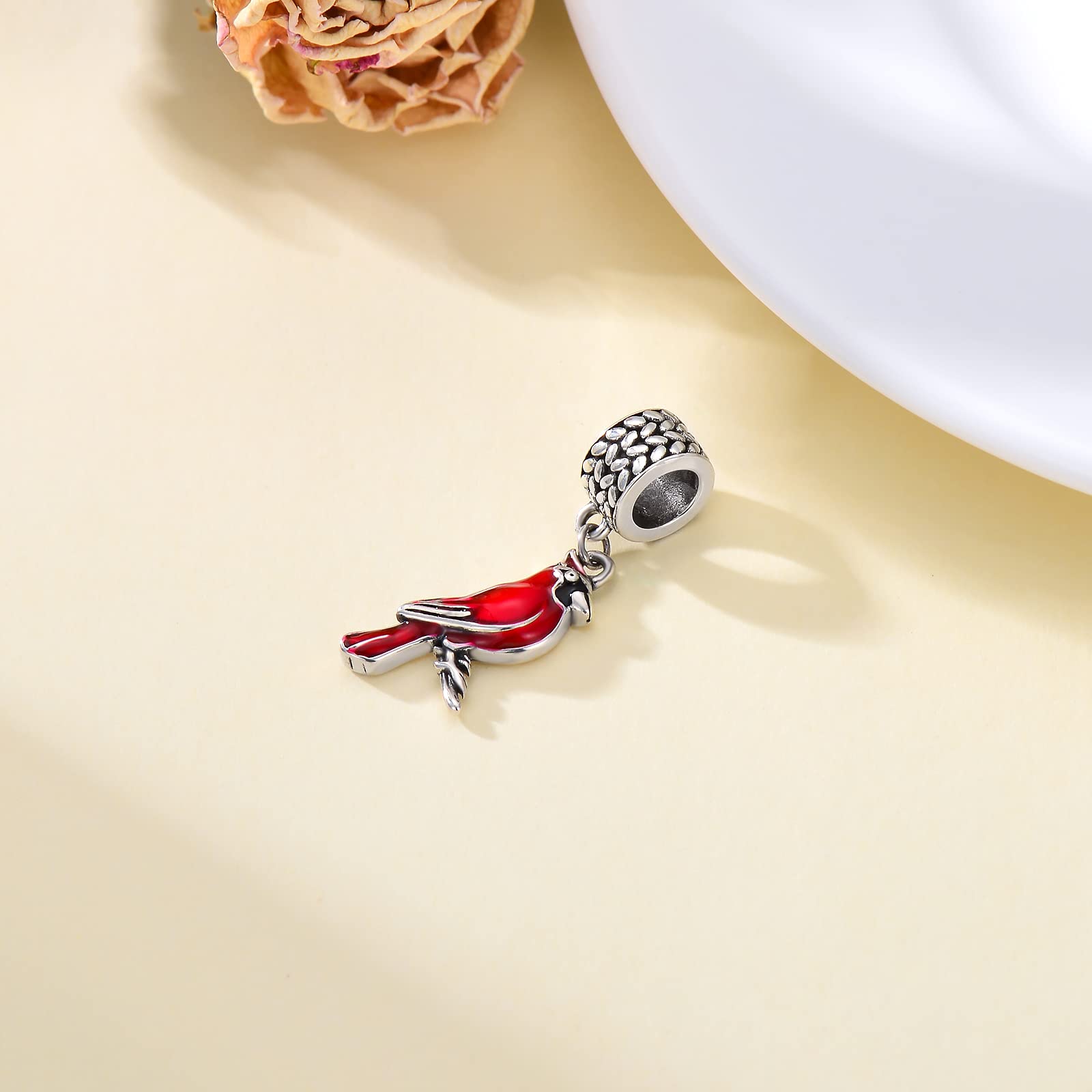 LONAGO Red Cardinal Charm 925 Sterling Silver Dangle Bird Bead Fit Bracelet Our Love Never Dies Gifts for Women Mom