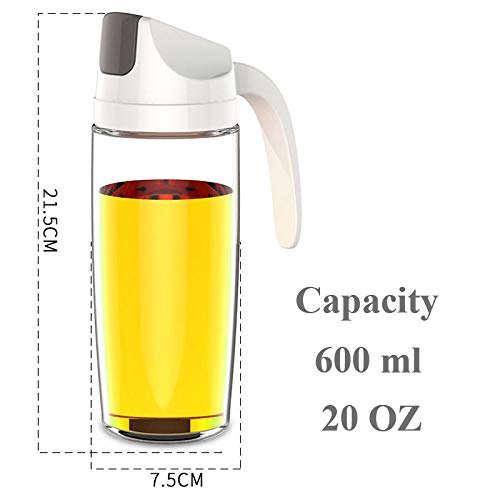 LayYun Auto Flip Olive Oil Dispenser Bottle,600 ml 20 OZ Leakproof Vinegar Glass Condiment Container With Automatic Cap and Stopper,Non-Drip Spout,Non-Slip Handle for Kitchen Cooking