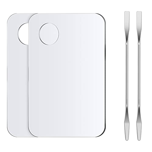 Thinp Makeup Mixing Palette, 2 Pieces Acrylic Cosmetic Palette with 2 Pieces Spatula Tool Makeup Mixing Tray for Foundation Eye Shadow Eyelash Lipsticks Nail Art Beauty Salon Pigment Blending