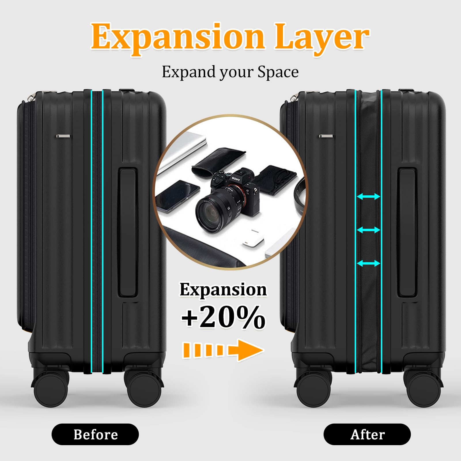 Joyway Luggage Suitcase with Spinner Wheels, Hardside Checked Luggage with TSA Lock, 24 Inch Medium Travel Suitcase (GREY,4PCS)