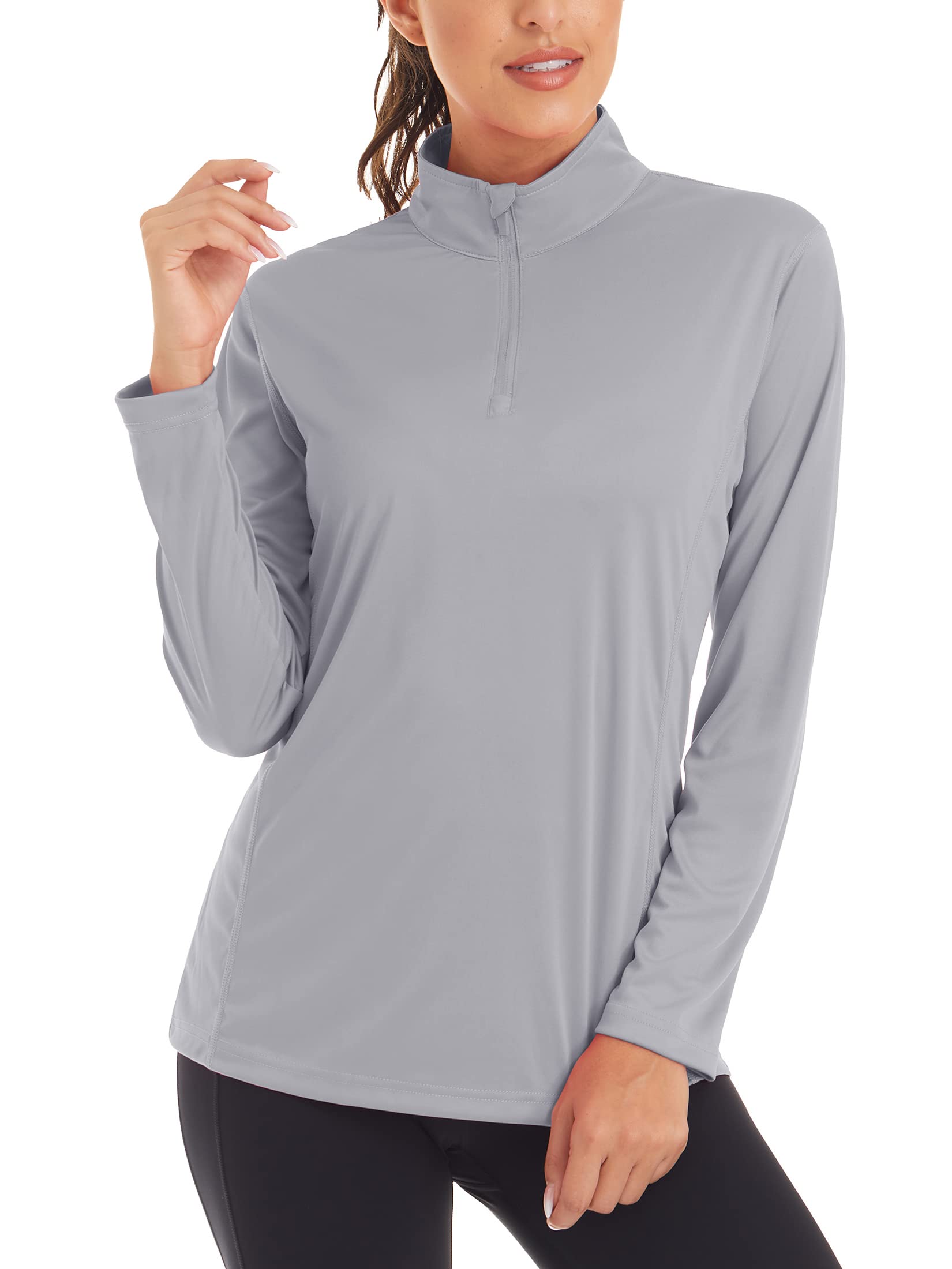 MAGCOMSEN Womens Uv Protection Shirts Running Shirts Women Gym Athletic Shirts Long Sleeve Tunics for Women Rashguard Shirt Light Grey