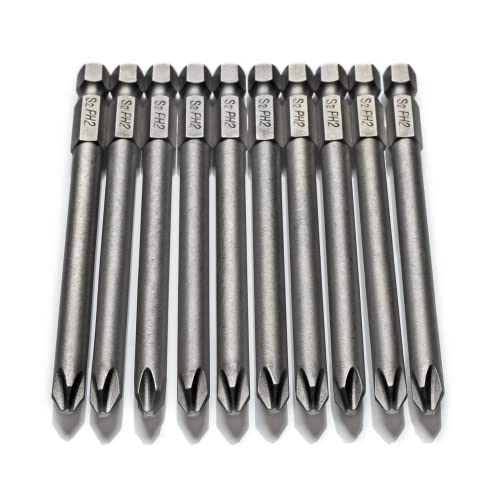 VESTTIO Phillips Cross Slot PH2#2 Long Screwdriver Bit Set 10PCS 1/4 Inch Hex Shank 4 Inch/100 mm Length S2 Steel with Magnetic for Power Screwdriver Drill Impact Driver