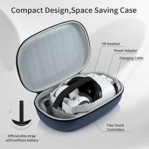 Sonicgrace Case Compatible with Quest 2 Shockproof & Waterproof Carrying Travel Case for Quest 2 VR Headset, Official Elite-Strap, Controllers, Batteries Accessories