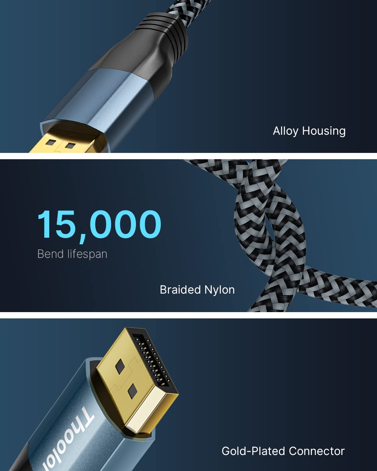 Thoolor DisplayPort Cable 4K DP Cable 6FT High Speed Display Port Cable (4K@60Hz, 2K@165Hz/144Hz), Display Cable for Gaming Monitor, Graphics Card, TV, PC, Laptop and More