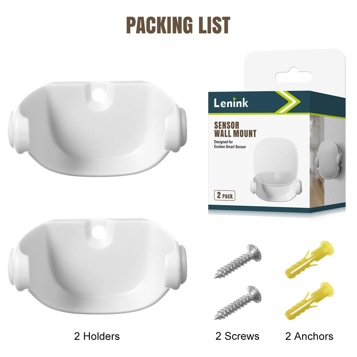 Lenink Wall Mount Compatible with Ecobee Smart Sensor, 2 Pack Smart Sensor Wall Holder Replacement Intelligent Robot Model (White)