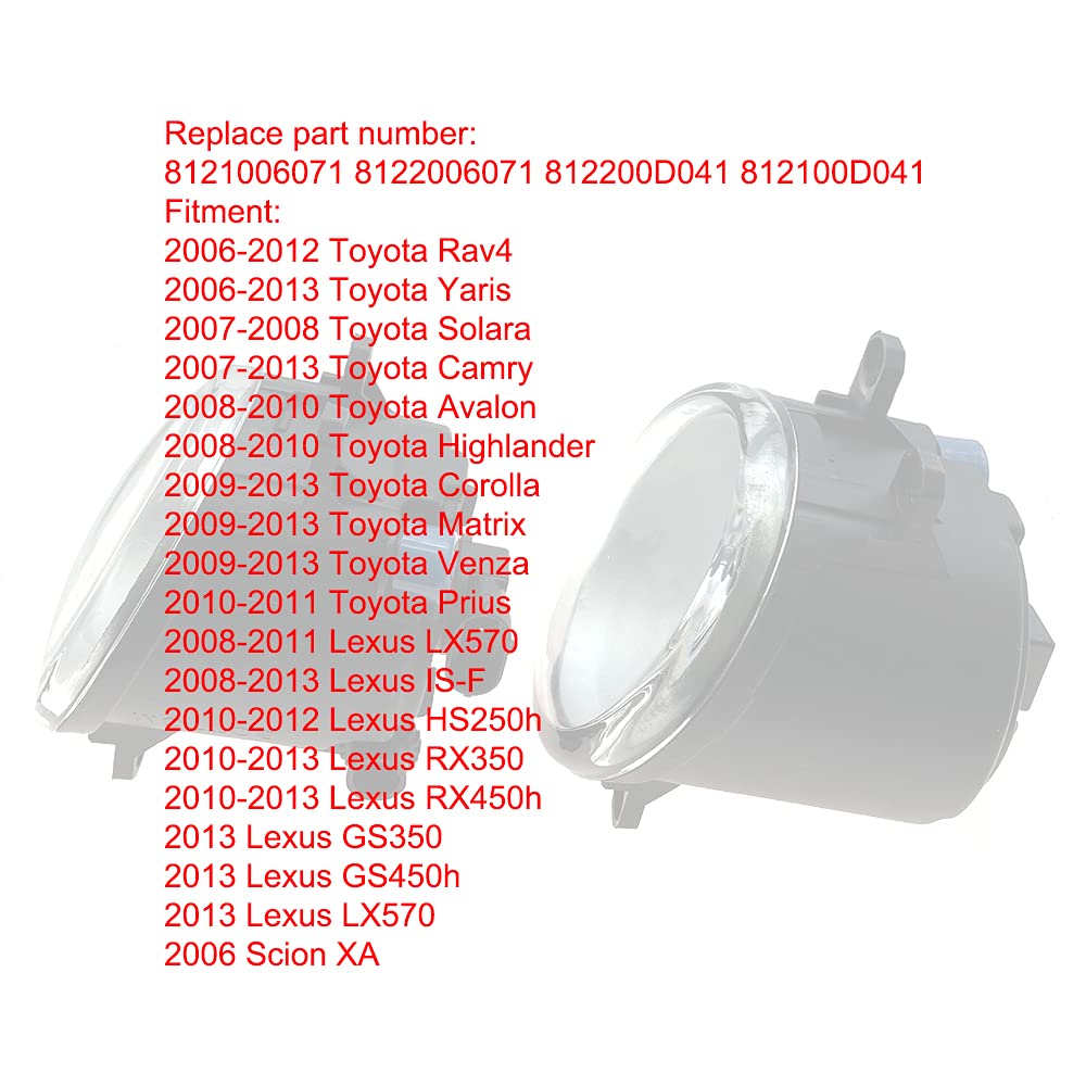 Merlibugo Fog Light Lamp for Toyota Rav4 Yaris Solara Camry Avalon Highlander Corolla Matrix Venza Prius Lexus Scion XA Replace 8121006071 8122006071 812200D041 812100D041