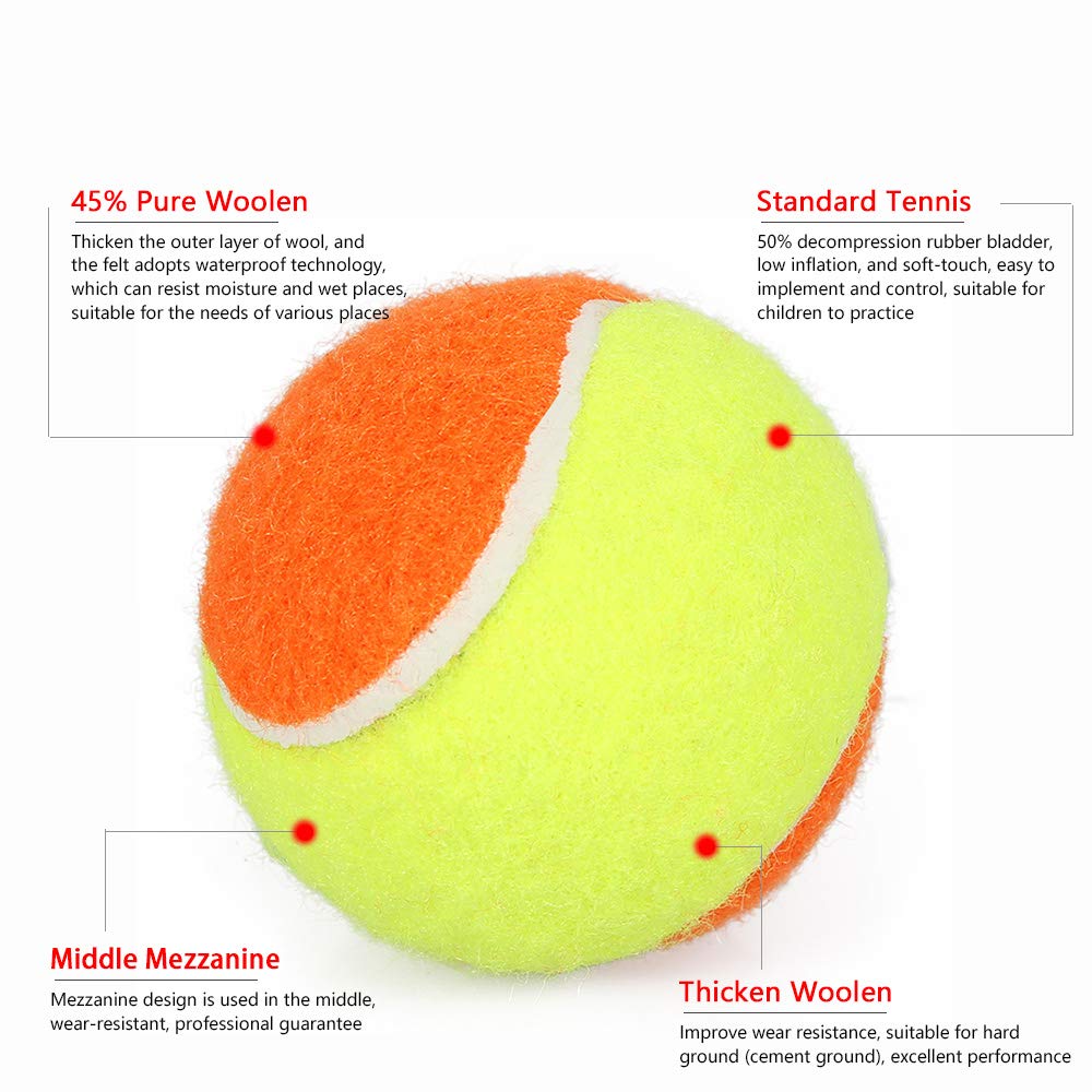 MAIBOLE Tennis Balls for Beginners Low Compression Stage Tennis Ball Youth Training Practice Use Playing Balls Orange 20-Pack Bag with Ball