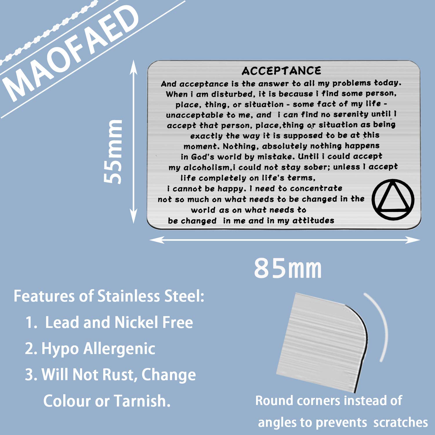 MAOFAED Greeting Card - AA Recovery Wallet Card for Alcoholics Anonymous, Sobriety Gift for New Beginnings, Stainless Steel, 55mm*85mm