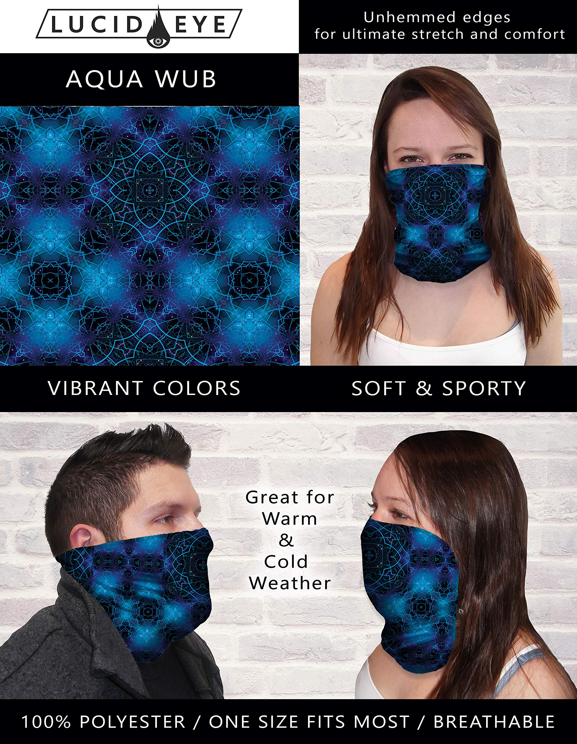 Lucid Eye Neck Gaiter Multipack 3PCS, Trippy Blue Series, Stretchy Tube Scarf