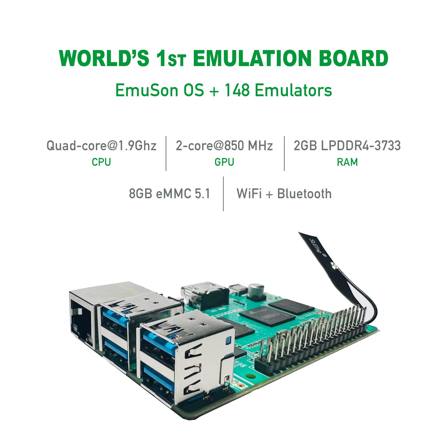 Sonicon Emuson Emulation Board Replaces Raspberry Pi 3B+, Mini Computer w/ 148 Emulators Preloaded, RetroPie ROM Downloader for Arcade Cabinet Retro Gaming (8GB + 128GB)