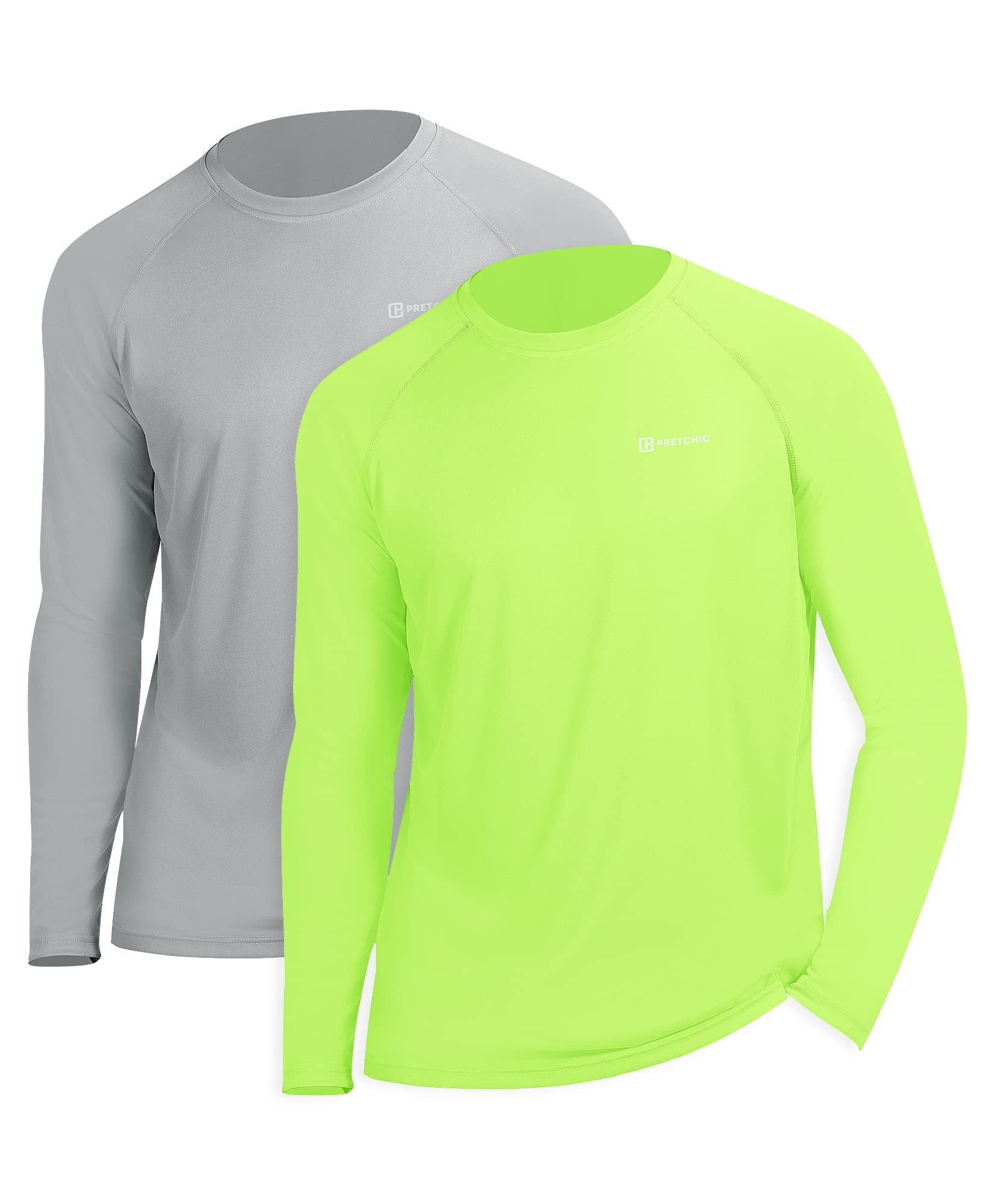 PRETCHIC Men's 2 Pack UPF 50+ UV Sun Protection Performance Long Sleeve Outdoor T Shirt Green Grey Large