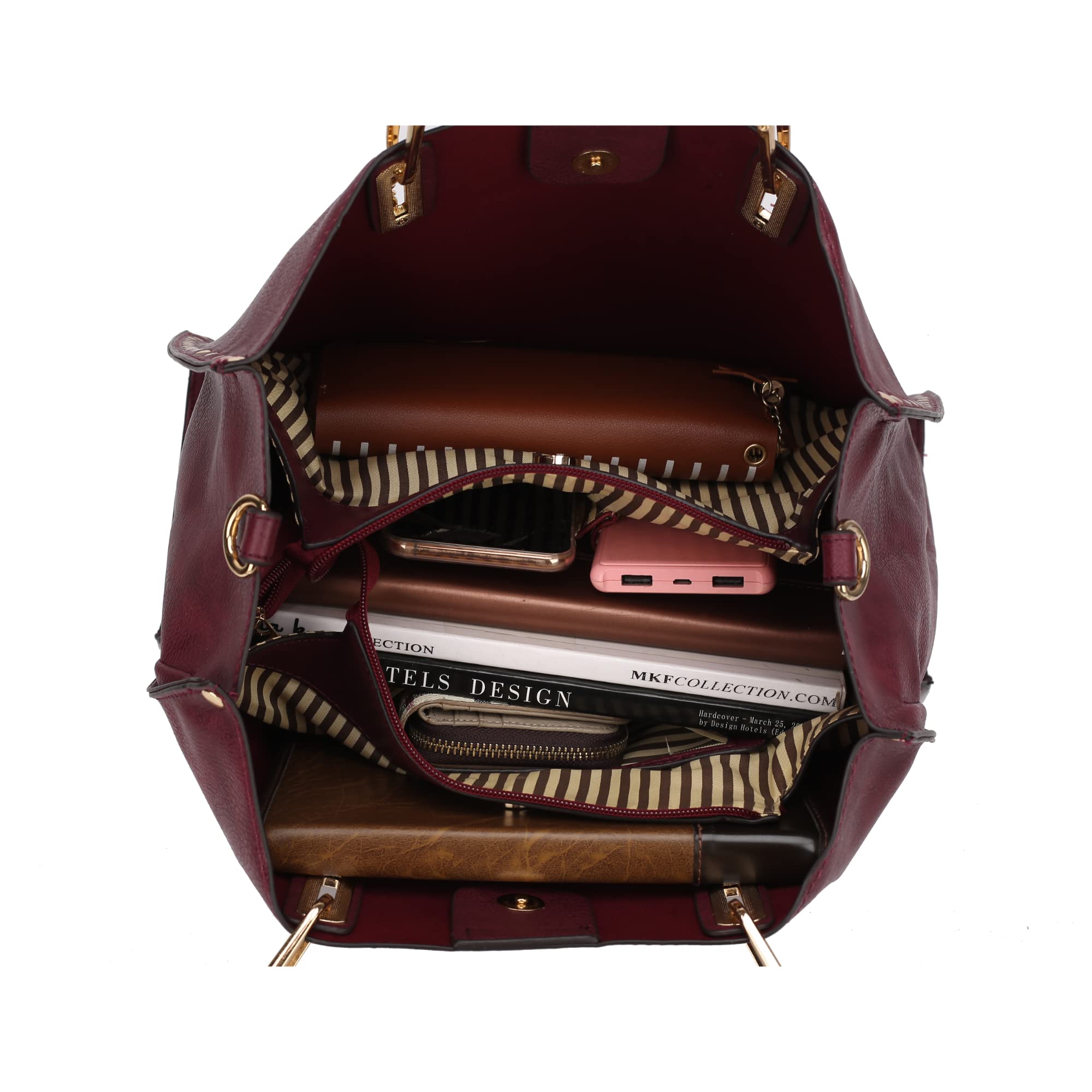 MKF Tote Bag for Women Vegan Leather Designer Handbag Shoulder Strap Lady Fashion Messenger Purse Cognac