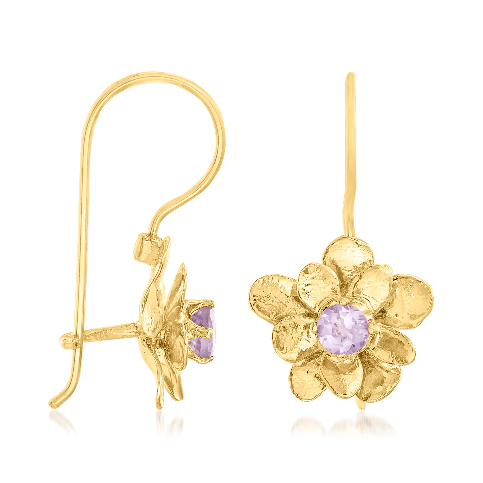 Ross-Simons 0.60 ct. t.w. Amethyst Flower Drop Earrings in 18kt Gold Over Sterling