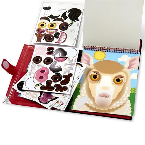 Melissa & Doug On The Go Make-a-Face Reusable Sticker Pad Travel Toy Activity Book β Farm Animals (10 Scenes, 76 Cling Stickers)
