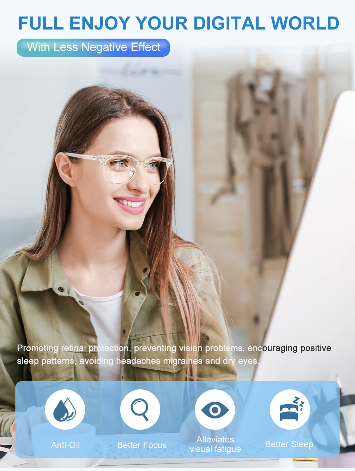 NSSIW Blue Light Blocking Glasses, Semi Rimless, Unisex, Matte Black/Silvery Rim + Clear/Silvery Rim, Computer & Gaming Glasses with UV Protection, Relieve Eye Strain