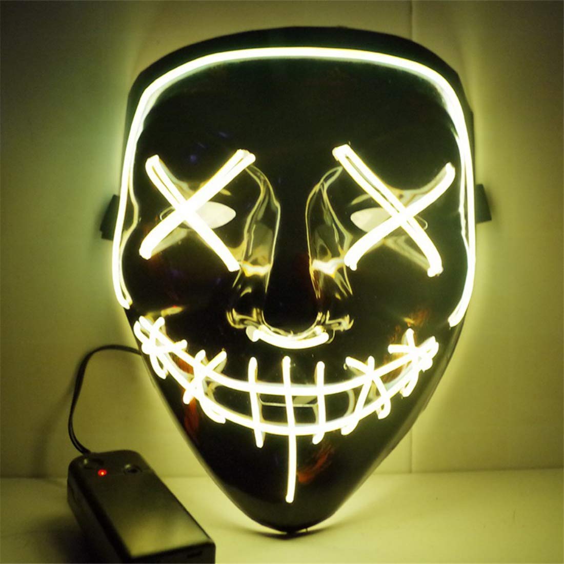 LED Light Up Purge Mask for Halloween, Festival, Party (9 Colors) (Yellow)