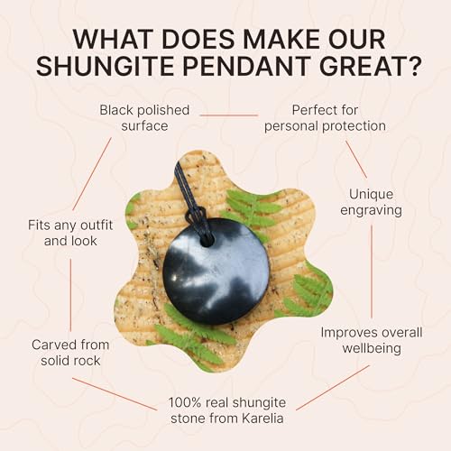 Karelian Heritage Round Tablet Shungite Stones Pendant | Authentic Shungite Crystal Jewelry Pendant Amulet | Defender Shield Protection Necklace Stone | Chakra Healing Necklace for Meditation PE09