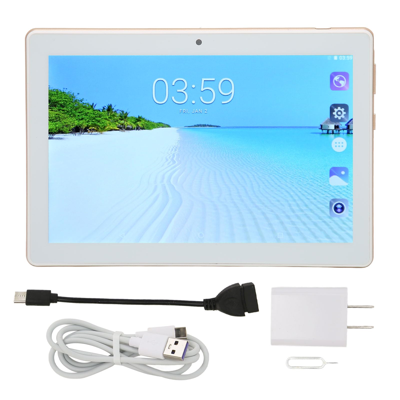 MAVIS LAVEN Office Tablet, HD Tablet 8 Inch FHD Octa Core CPU US Plug 100‑240V Dual Camera for Family (Gold)