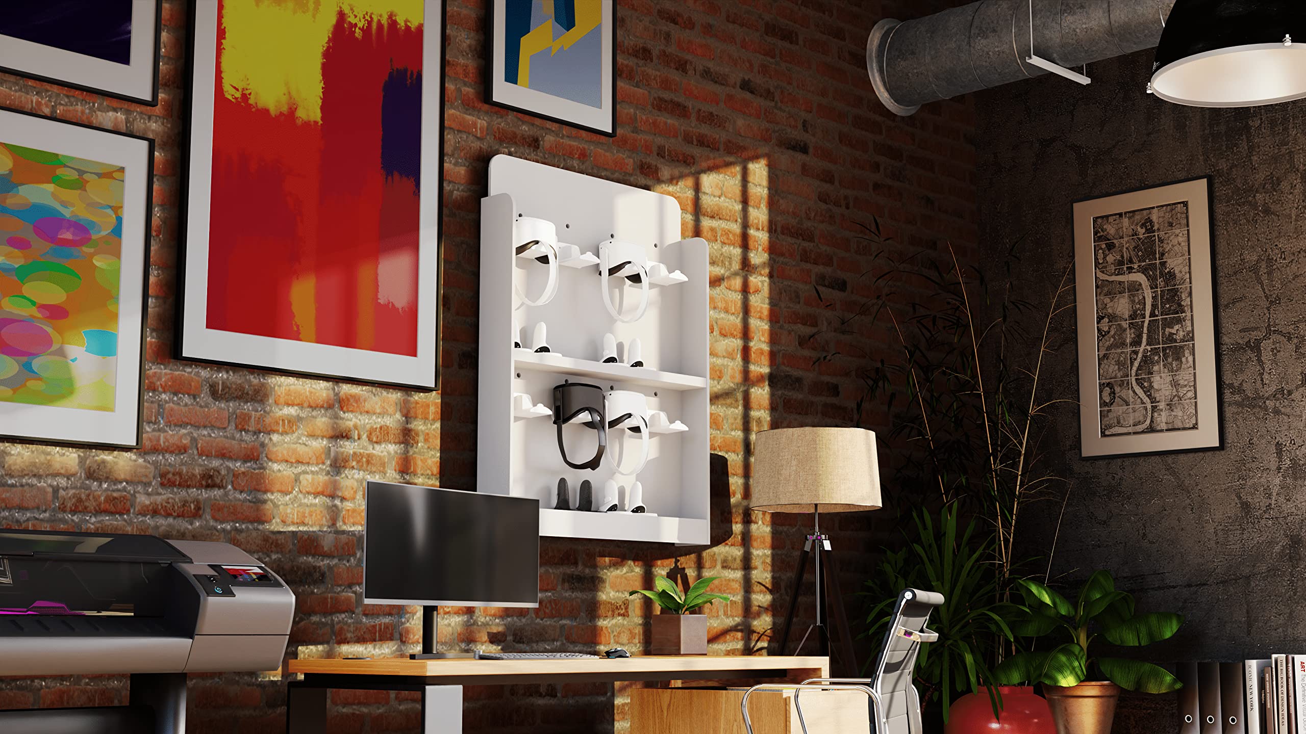 Mobile VR Headset Storage and Charging Wall Mount - for Oculus Quest 2 - Quest - HTC Vive Focus 3 - Pico Neo 2 - Pico Neo 3 - Oculus Go - Even Hololens 2y Headsets White