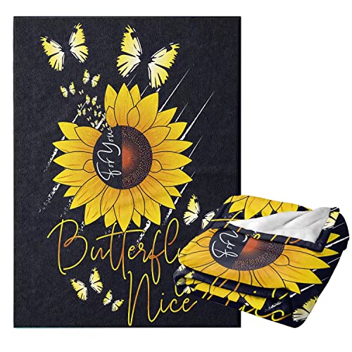 Ultra Soft Blanket Sunflower and Butterfly Throws Blanket Plush Fuzzy Lightweight Couch Sofa Bed Warm Cozy Flannel Blanket for Kids and Adults Gift 50 X 40