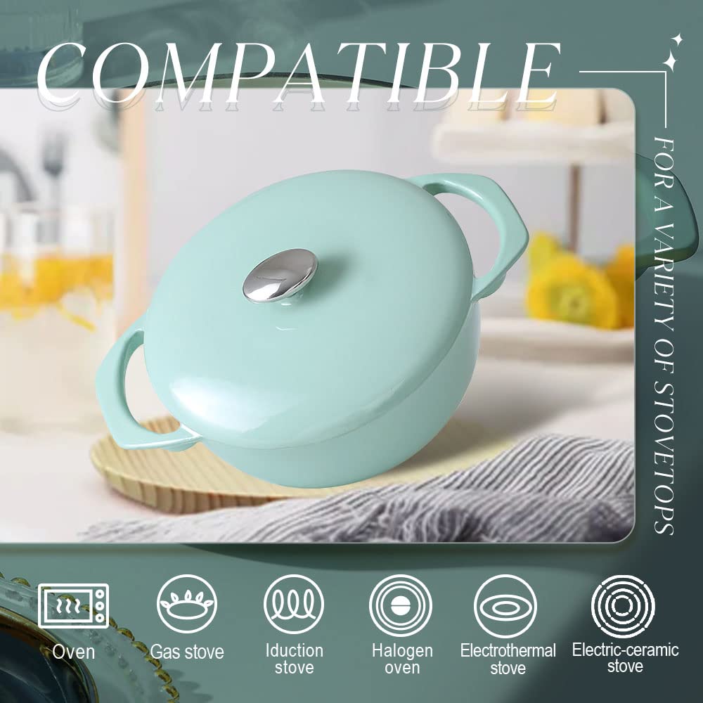 M-COOKER 3.5 QT Enameled Cast Iron Covered Dutch Oven, Non-Stick Round Enamel Dutch Oven with Dual Handle, Great Gifts for Family (Teal)