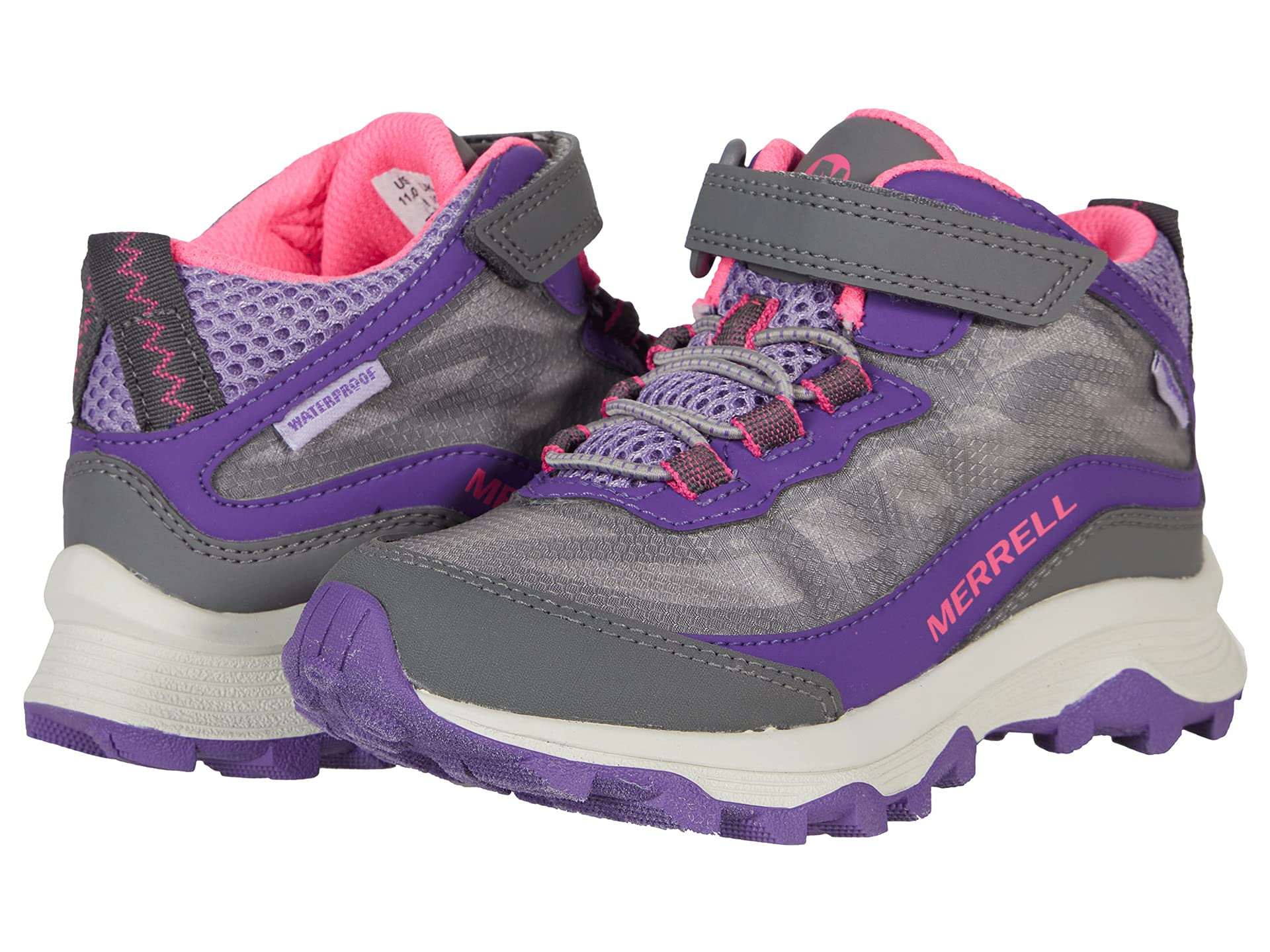 Merrell Moab Speed Mid Alternative Closure Waterproof Hiking Boot, Grey/Pink/Purple, 5 US Unisex Big Kid