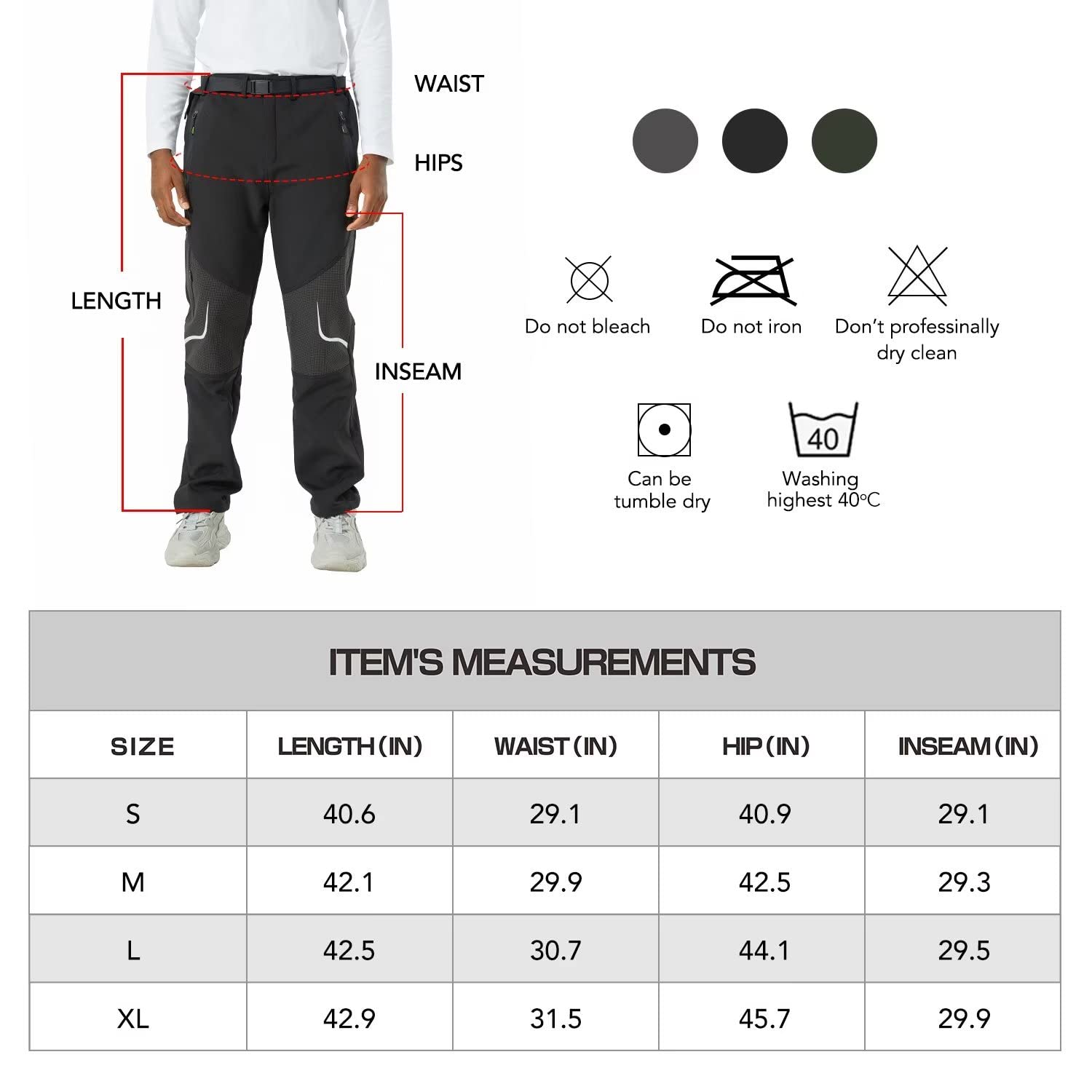 MONSTER VALLEY Mens Snow Ski Hiking Pants Outdoor Waterproof Fleece Lined Insulated Soft Shell Winter Pants, Black, Large