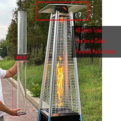 Unicoshape Patio Heater Replacement Parts - 49.5" Tall 4" Diameter - Quartz Glass Tube - Compatible with Four-Sided Pyramid Flame Outdoor Heater - with Neoprene Rubber Silicone Connecting Ring