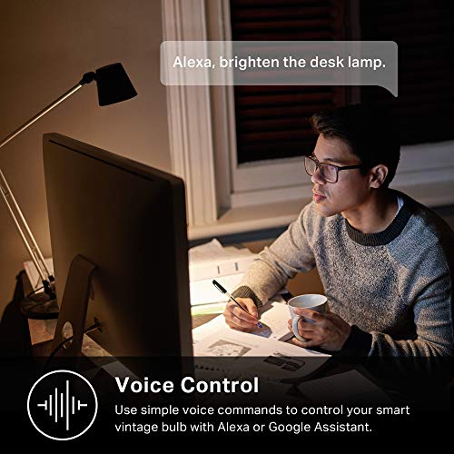 Kasa Smart Wi-Fi LED Bulb, Filament A19 E26 Smart Light Bulb, Soft White 2700K, Dimmable, No Hub Required, Compatible with Alexa & Google Assistant, Antique Vintage Style (KL50),7 watts