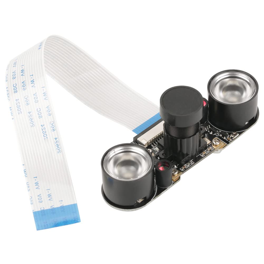 Webcam Board, OV5647 Chip Sensor High Accuracy 72° View Angle 5MP Camera Module 2592x1944 Resolution with Dual LED Night Light for Raspberry Pi B 3 2