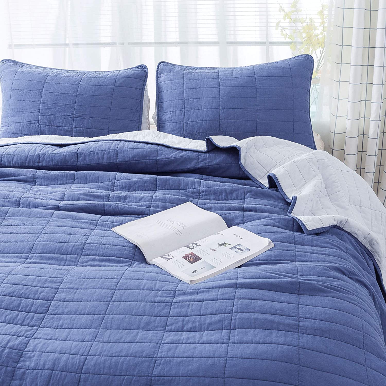 KASENTEX 3-Piece Oversized King Quilt Set Soft 100% Cotton Bedspread Coverlet Sets (Teal, 112X106+20X36 X2)