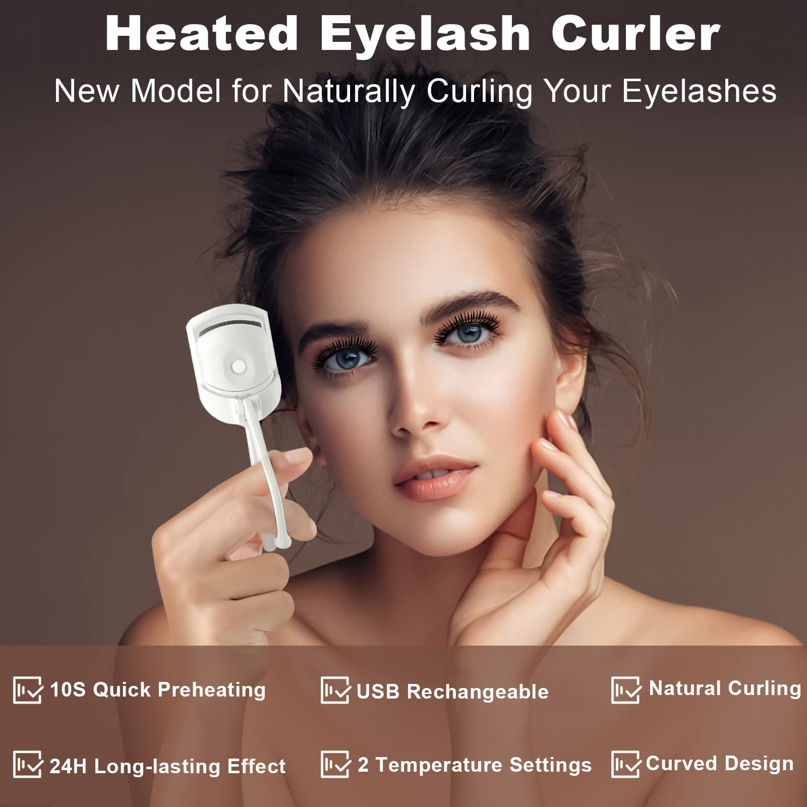 Sixia Heated Eyelash curlers, A Rechargeable Electric Eyelash Curlers, with Fast Preheating Eyelash Curlers Heating Function, Two Levels of Temperature Adjustment, for Thick and Sparse Eyelashes