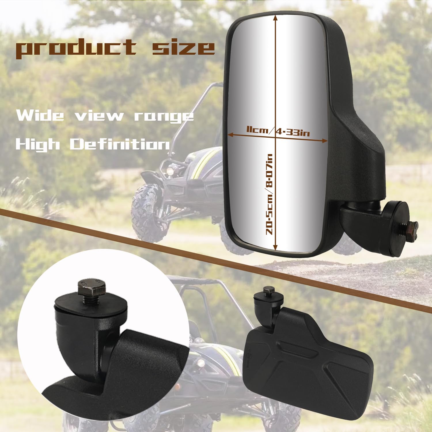 KARSEE UTV Side Mirrors Adjustable for 1.5" - 2" Roll Bar Cage Universal UTV Rear View Mirror Compatible With Polaris RZR Arctic Cat Honda Pioneer Yamaha Rhino Kawasaki Mule