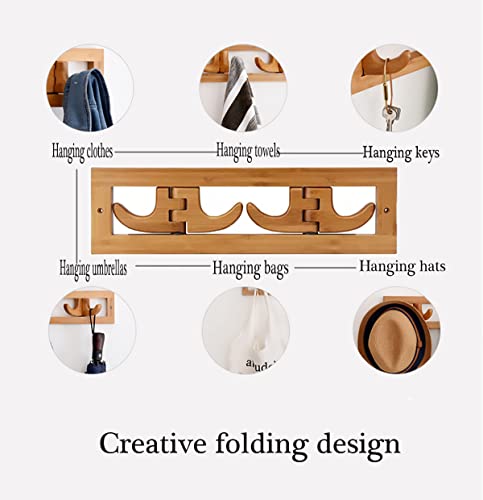 xianshengle Flip 4-Hook Wall Mounted Floating Coat Rack – Modern, Sleek, Space-Saving Hanger with 4 Retractable Hooks Wood Wall Coat Rack for Entryway, Bathroom, Bedroom