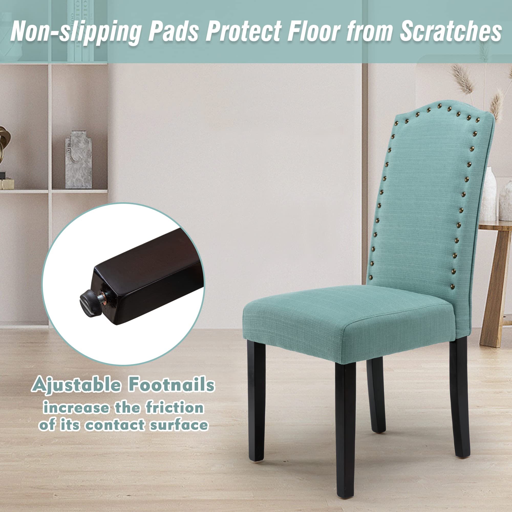 LSSPAID Dining Chairs Set of 4, High Back Fabric Upholstered Parsons Dining Room Chairs, Nail Head Trim Dining Chair, Teal
