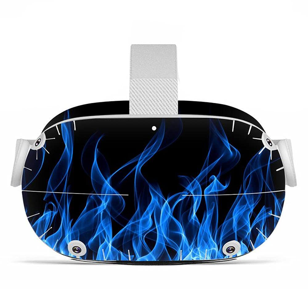 Oculus Quest 2 VR Headset and Controller Skin, Blue Fire Vinyl Decal Sticker for VR Headset and Controller, Virtual Reality Protective Accessories
