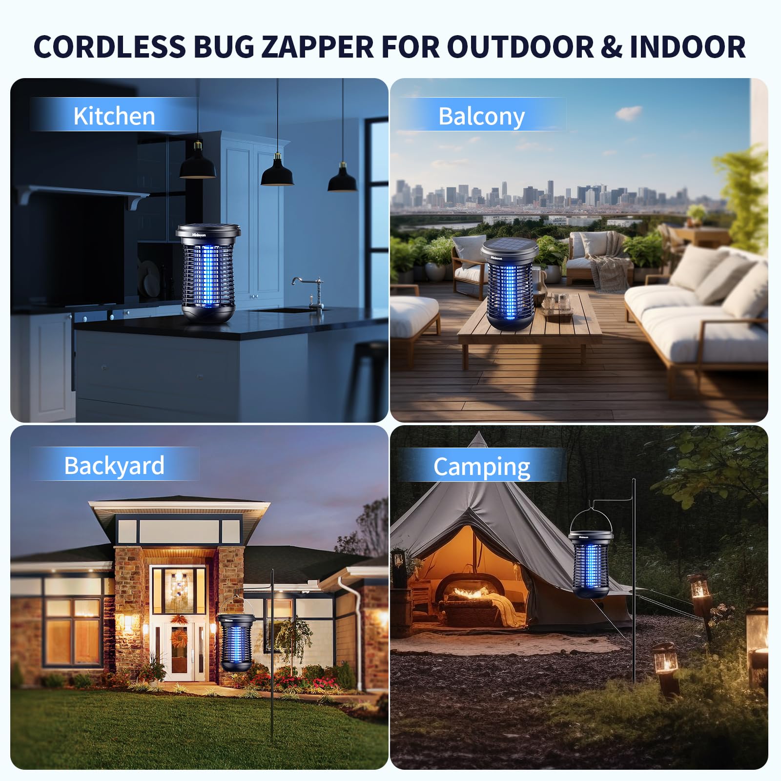 Solar Bug Zapper Outdoor, 2 in 1 Mosquito Zapper with LED Light, Rechargeable Cordless Fly Zapper with 2500mAh Battery, Auto On/Off Light Control, Electric Fly Traps for Patio,Backyard,Garden