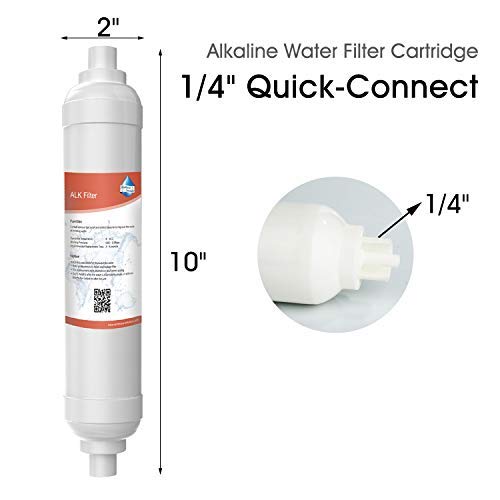 Membrane Solutions Alkaline Filter Replacement, Mineral, Antioxidant, pH + Water Filter Replacement, 10 inch Inline Quick Connect Filter for Under Sink and Reverse Osmosis System
