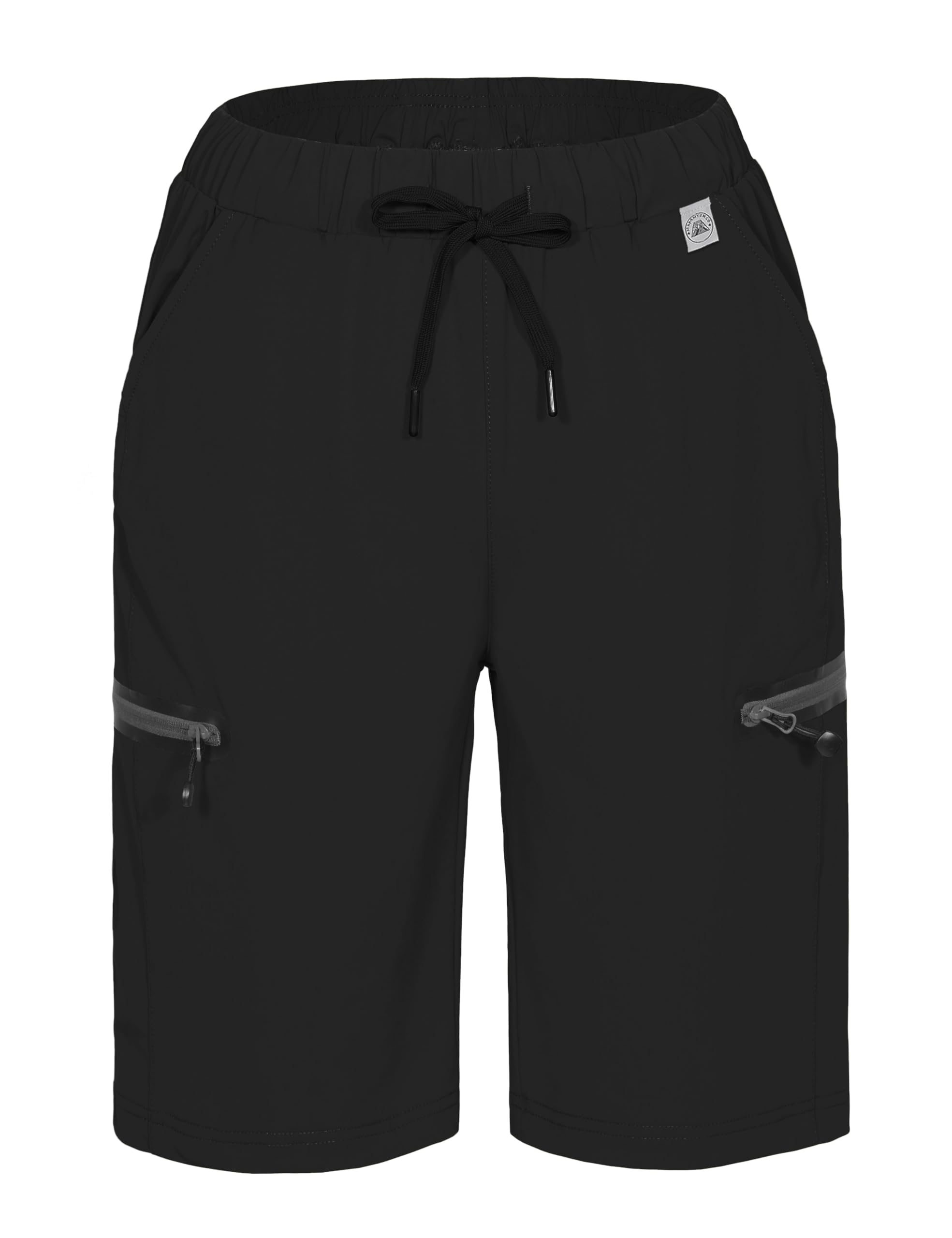 Mapamyumco Women's Quick Dry Lightweight Bermuda Shorts for Golf Travel Hiking Walking, Stretch Zipper Pockets Black L