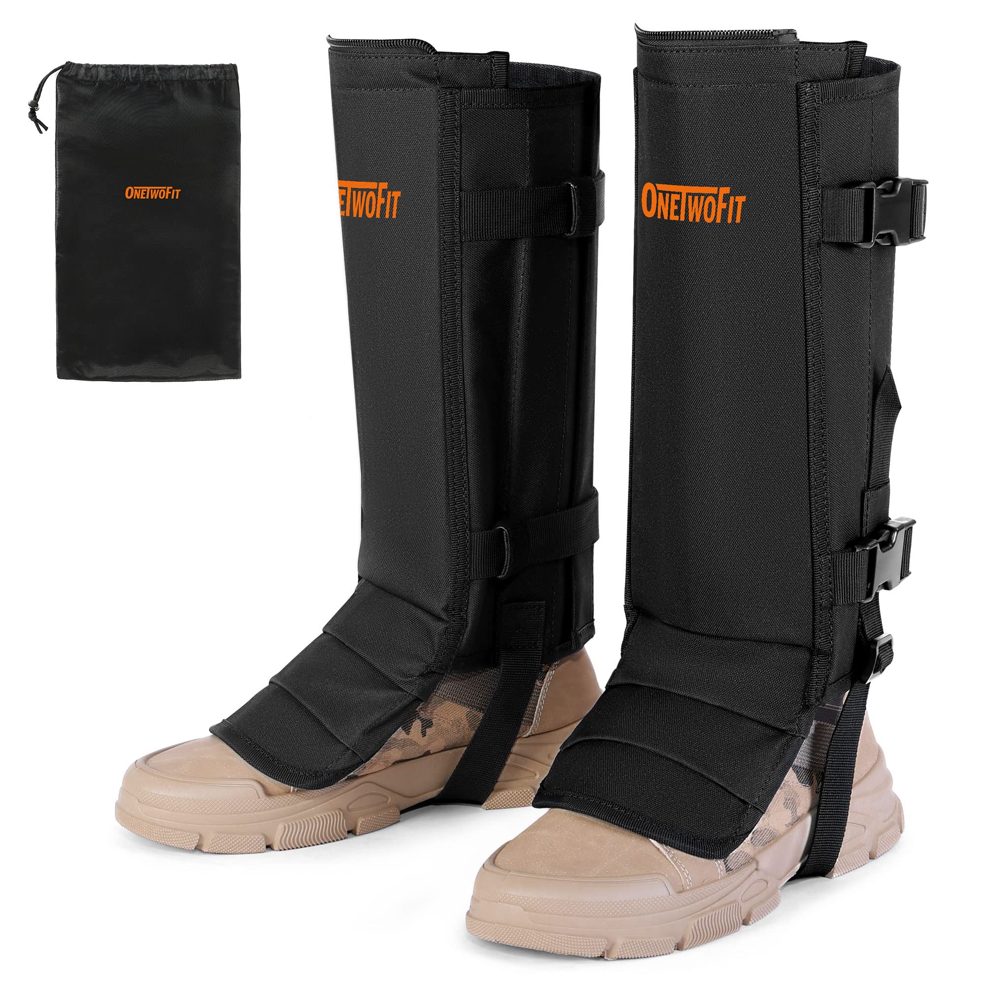 ONETWOFIT Snake Gaiters, Adjustable Snake Chaps for Men Women Hiking Hunting with Removable Knee Guards, Carry Bag, Foot Strap, Lightweight Snake Bite Protection for Lower Legs