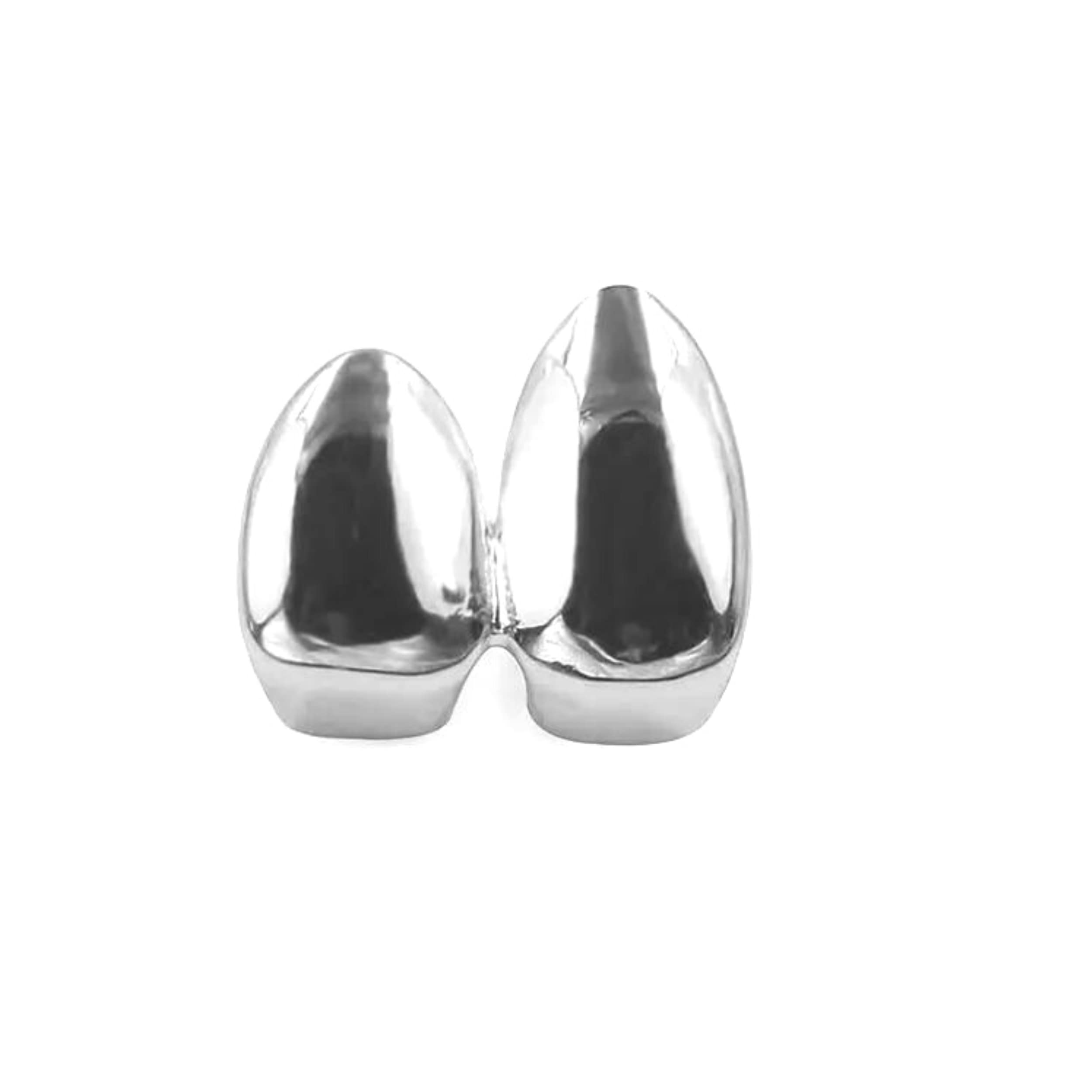 Silver Plated Hip Hop Double Slugs Caps Grillz Teeth - Adjustable Plastic Insert - Cosplay Costume Rapper